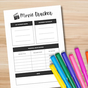 Printable Movie Tracker Journal Page - Film Log Planner Template for ...
