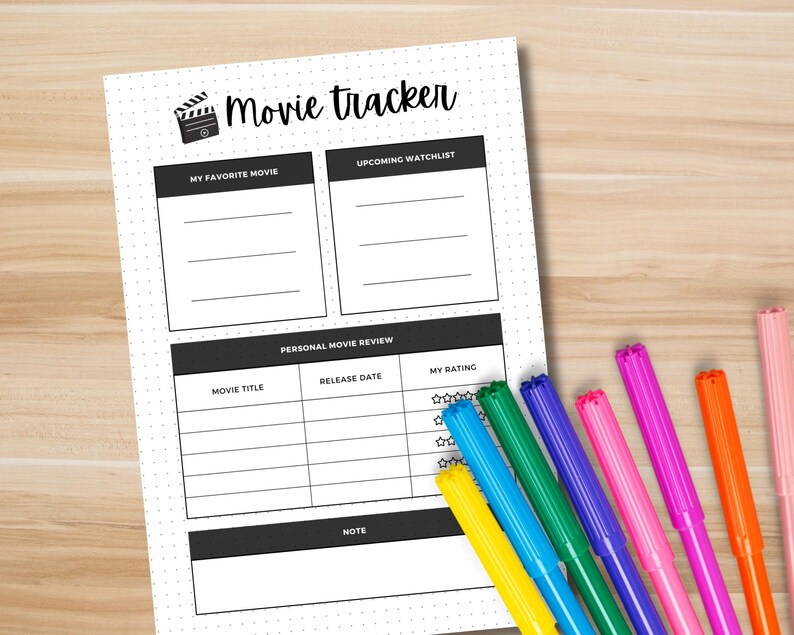 Printable Movie Tracker Journal Page - Film Log Planner Template for ...