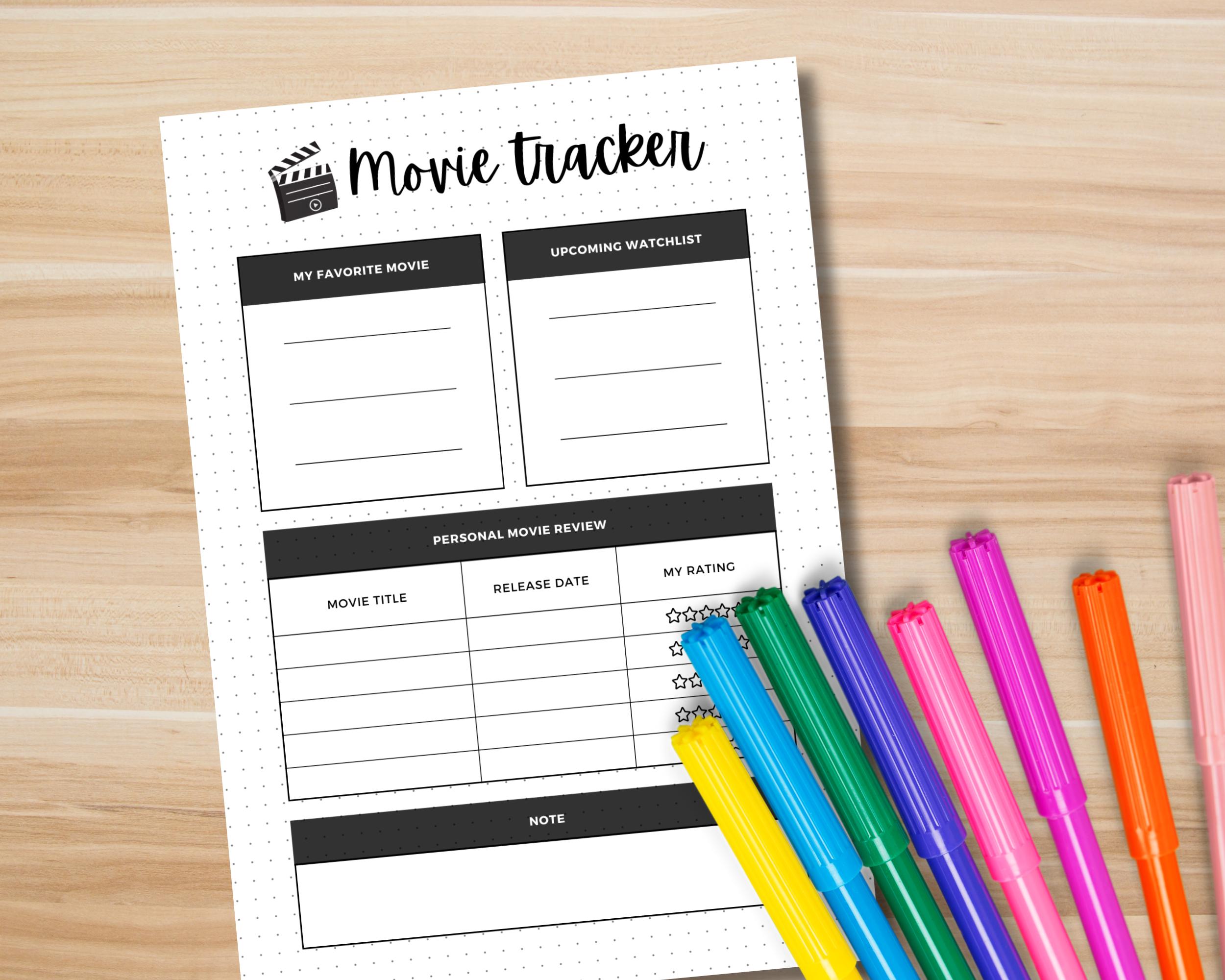 Printable Movie Tracker Journal Page Film Log Planner Template for ...