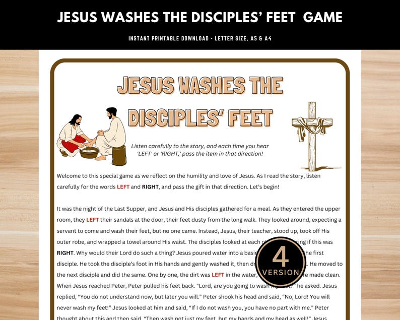 Jesus Washes the Disciples’ Feet Left Right Game - Printable Bible ...