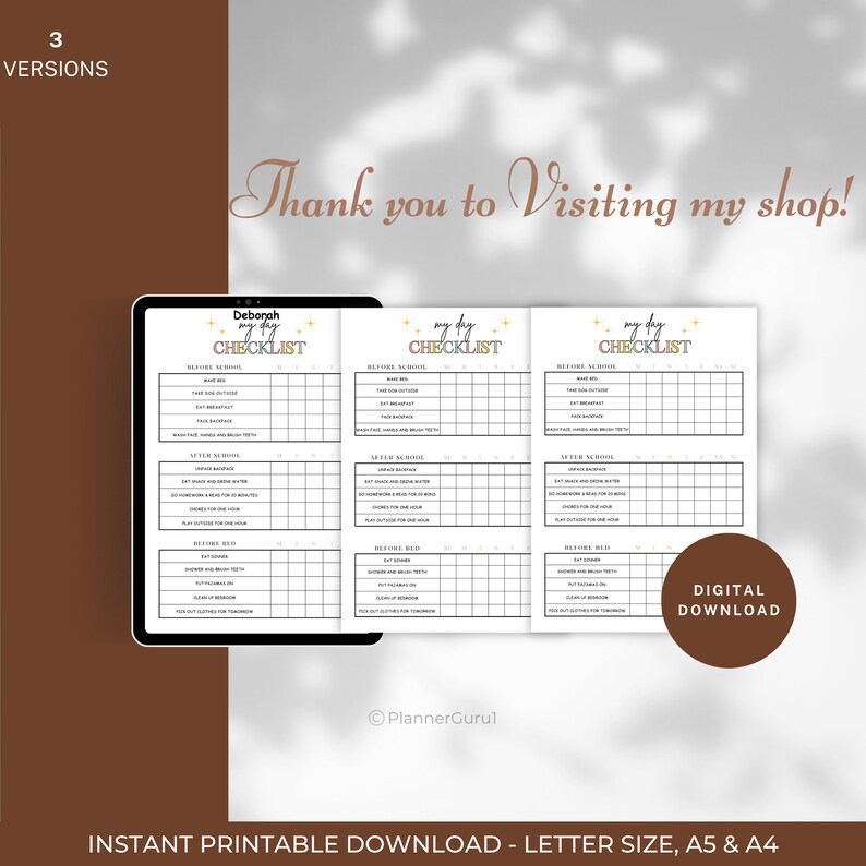 Editable Daily Checklist for Kids, Printable Chore Chart for Kids ...