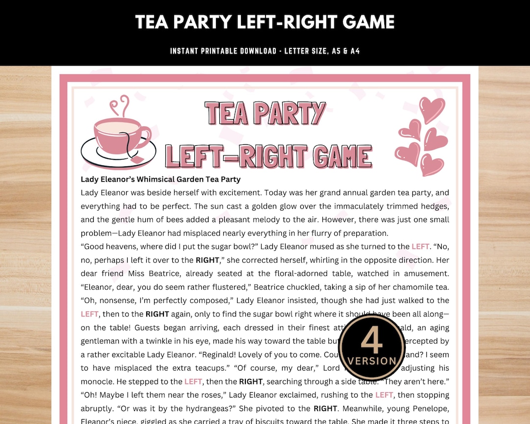 Tea Party Left Right Game | Printable Tea Party Game | Fun Group ...