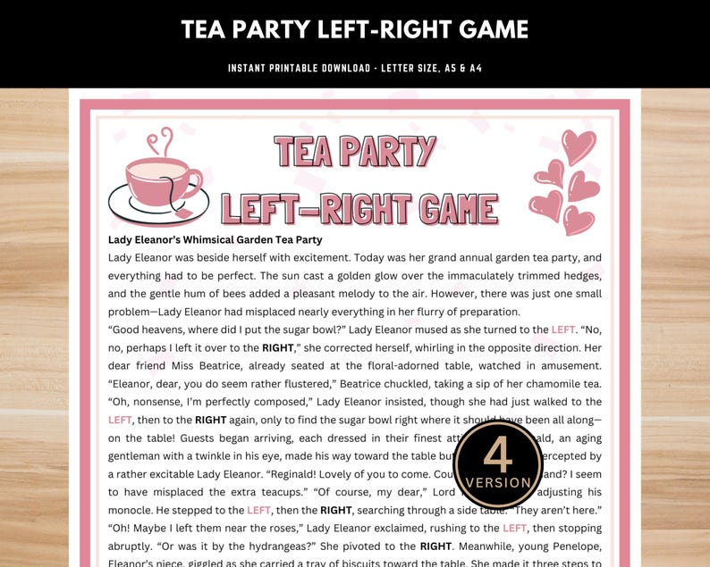 Tea Party Left Right Game | Printable Tea Party Game | Fun Group ...