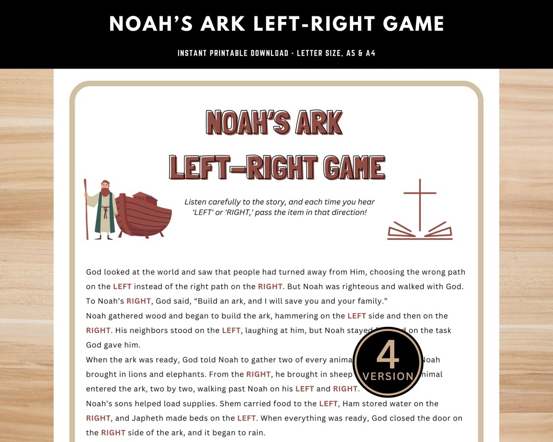 Noah's Ark Game LEFT-RIGHT GAME - Printable Bible Game for Sunday ...