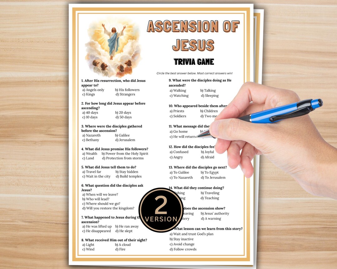 Ascension of Jesus Bible Trivia Game Printable, Easter Bible Activity ...