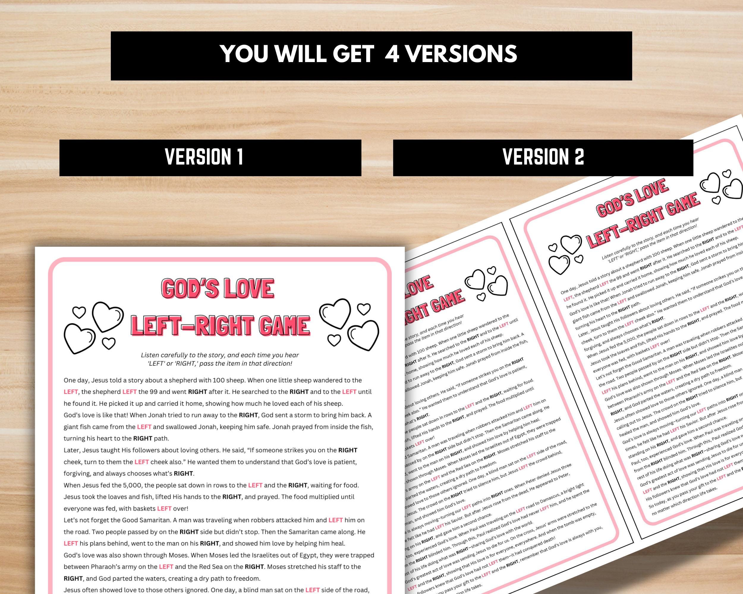 Gods Love Left Right Game - Printable Bible Activity for Sunday School ...