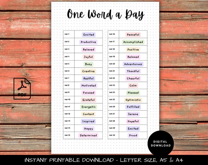 A Word A Day - PRINTABLE Journal Page - New Word A Day - Daily Word ...