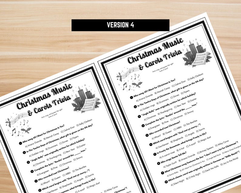 Christmas Music and Carols Trivia Game Printable – Holiday Song Quiz ...