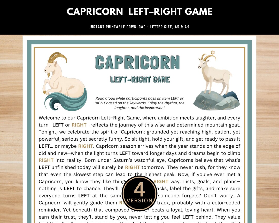 Capricorn Left Right Game Printable – Zodiac Party Game, Pass the Gift ...