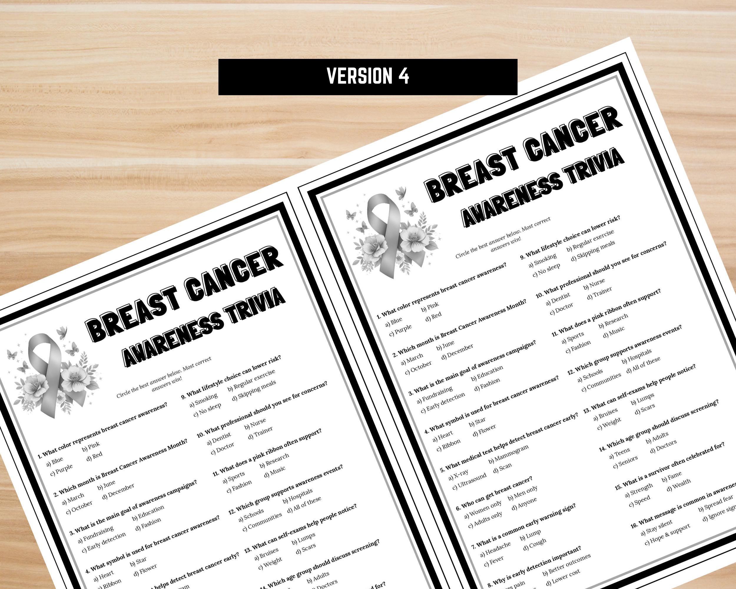 Breast Cancer Awareness Trivia Game Printable, Pink October Party Game ...