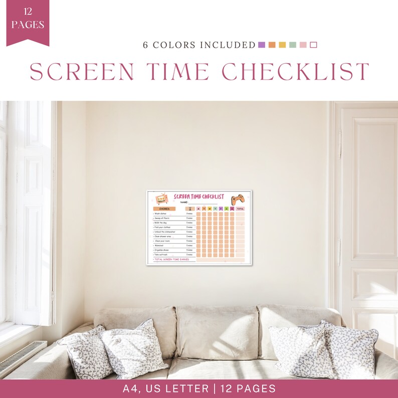 Editable Screen Time Chore Chart Printable, Screen Time Chart Checklist ...