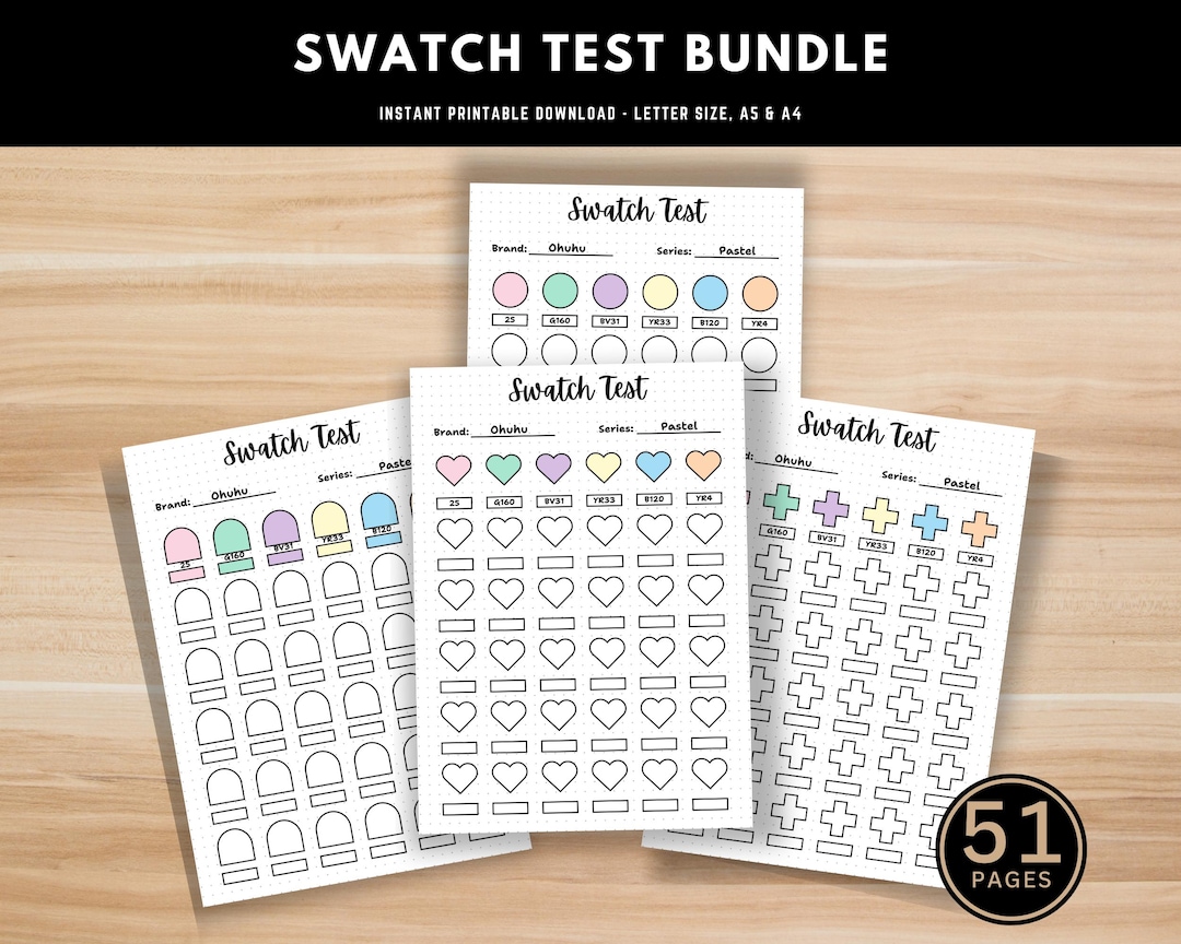 Swatch Test Tracker - Printable Color Swatch Journal Pages - Planner ...