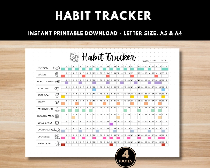 Habit Tracker Printable - Monthly Goal Planner - Fitness & Health ...