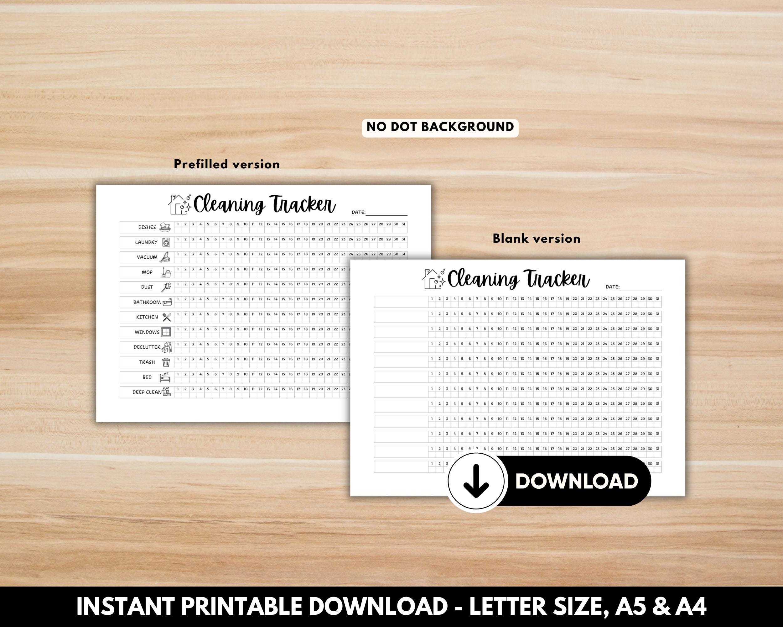 Cleaning Tracker Printable | Chores List and Cleaning Log | Bullet ...