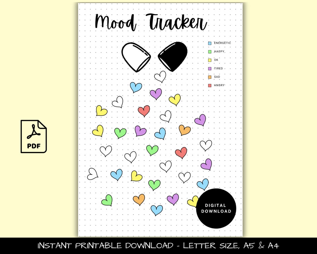 Candy Hearts Mood Tracker Printable Journal & Planner Page Heart ...