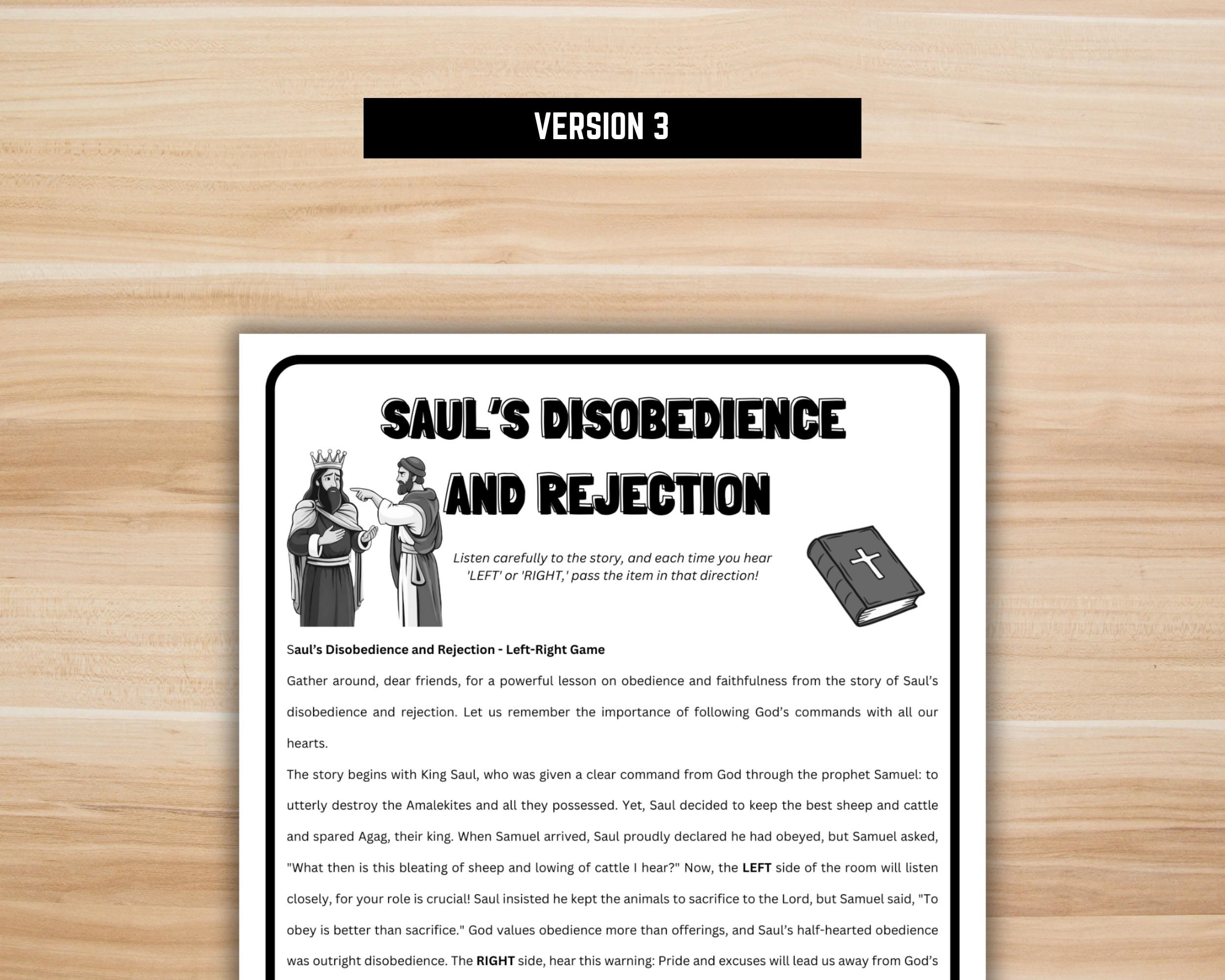 Saul's Disobedience Left-right Game - Printable Bible Activity for ...