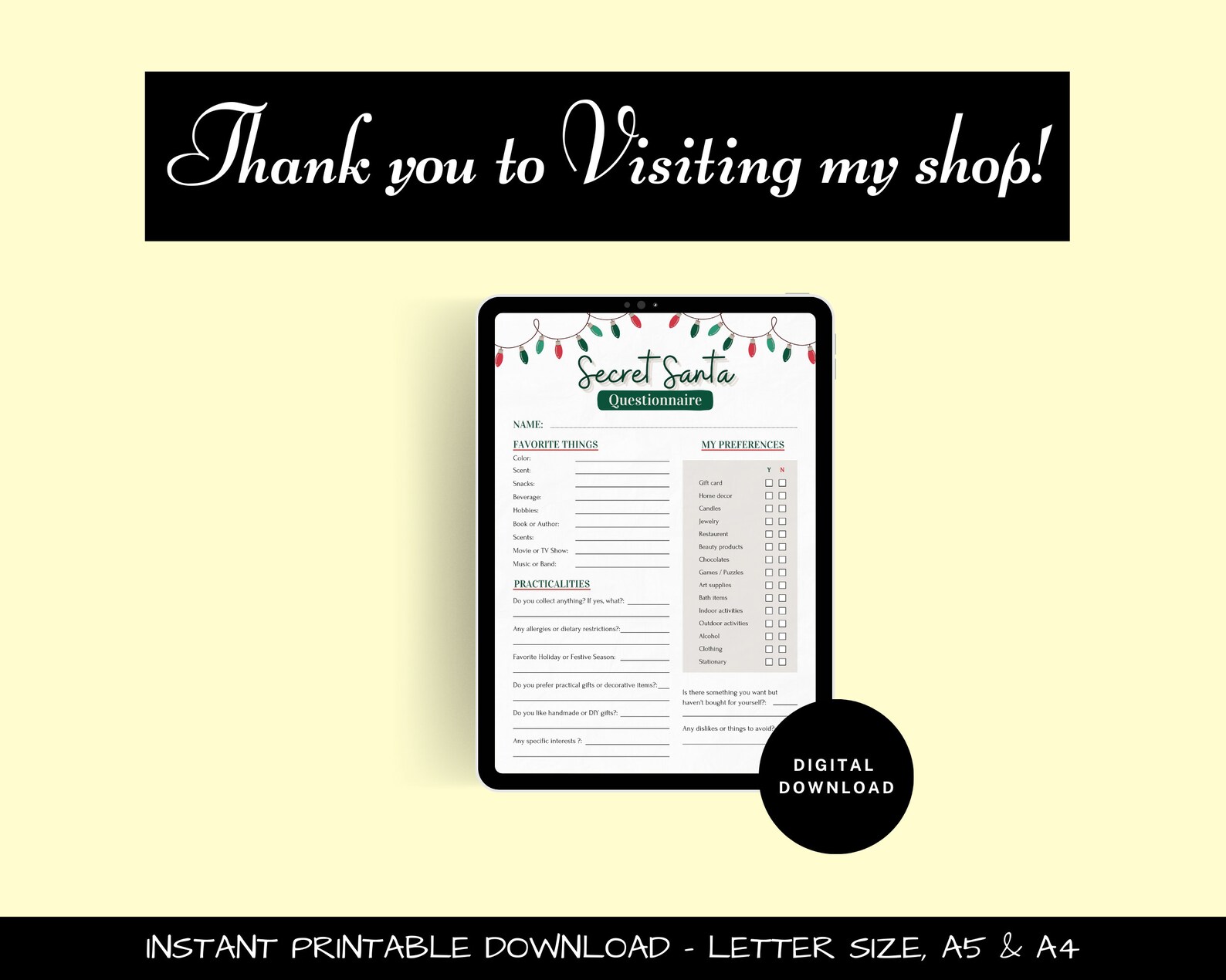 Secret Santa Questionnaire - Office Gift Exchange Form | Christmas Get ...