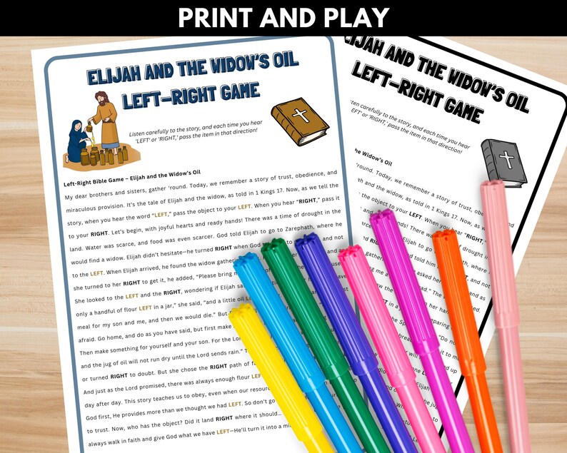 Elijah and the Widow’s Oil Left Right Game | Printable Bible Story Game ...