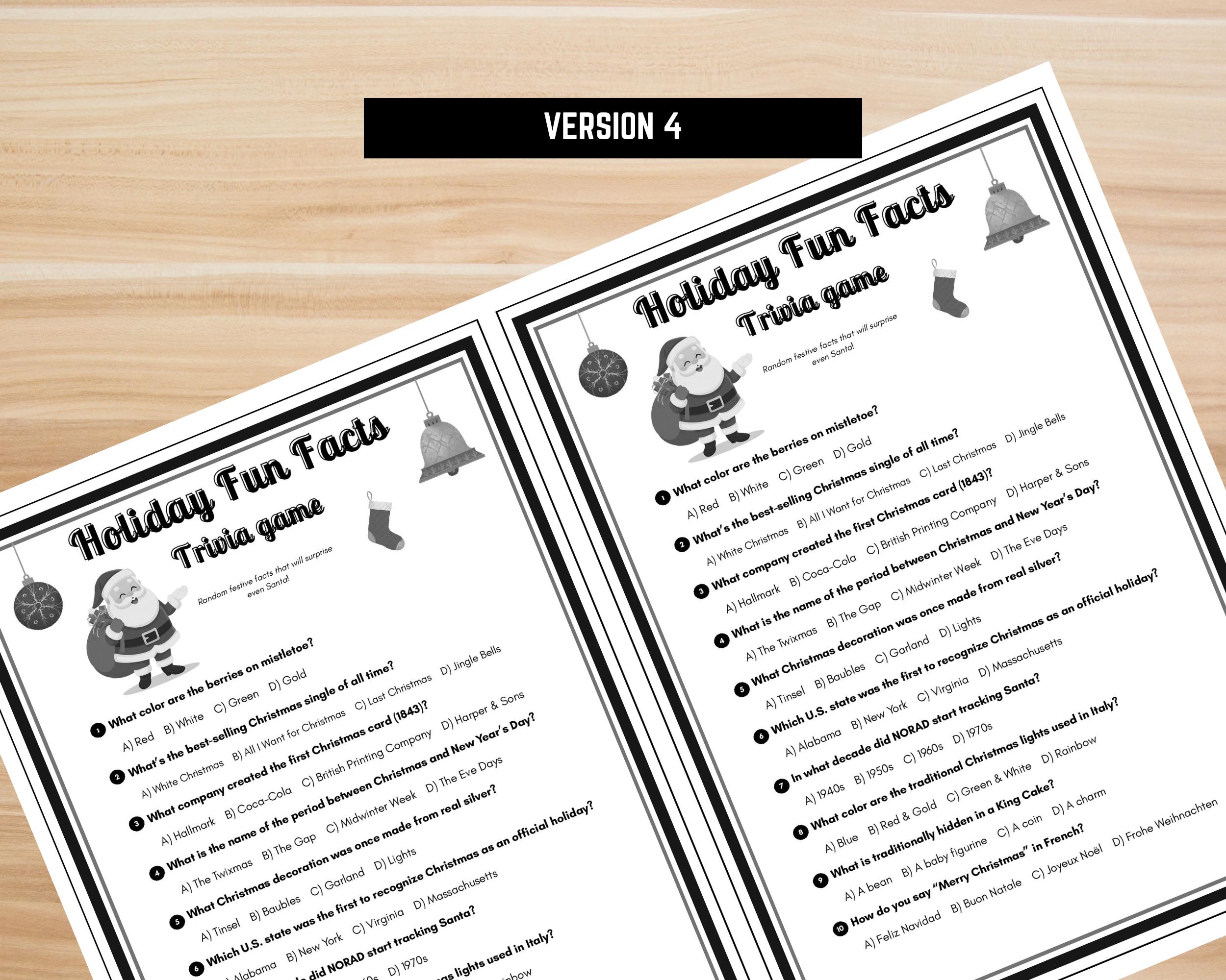 Holiday Fun Facts Trivia Game Printable, Christmas Party Quiz for ...