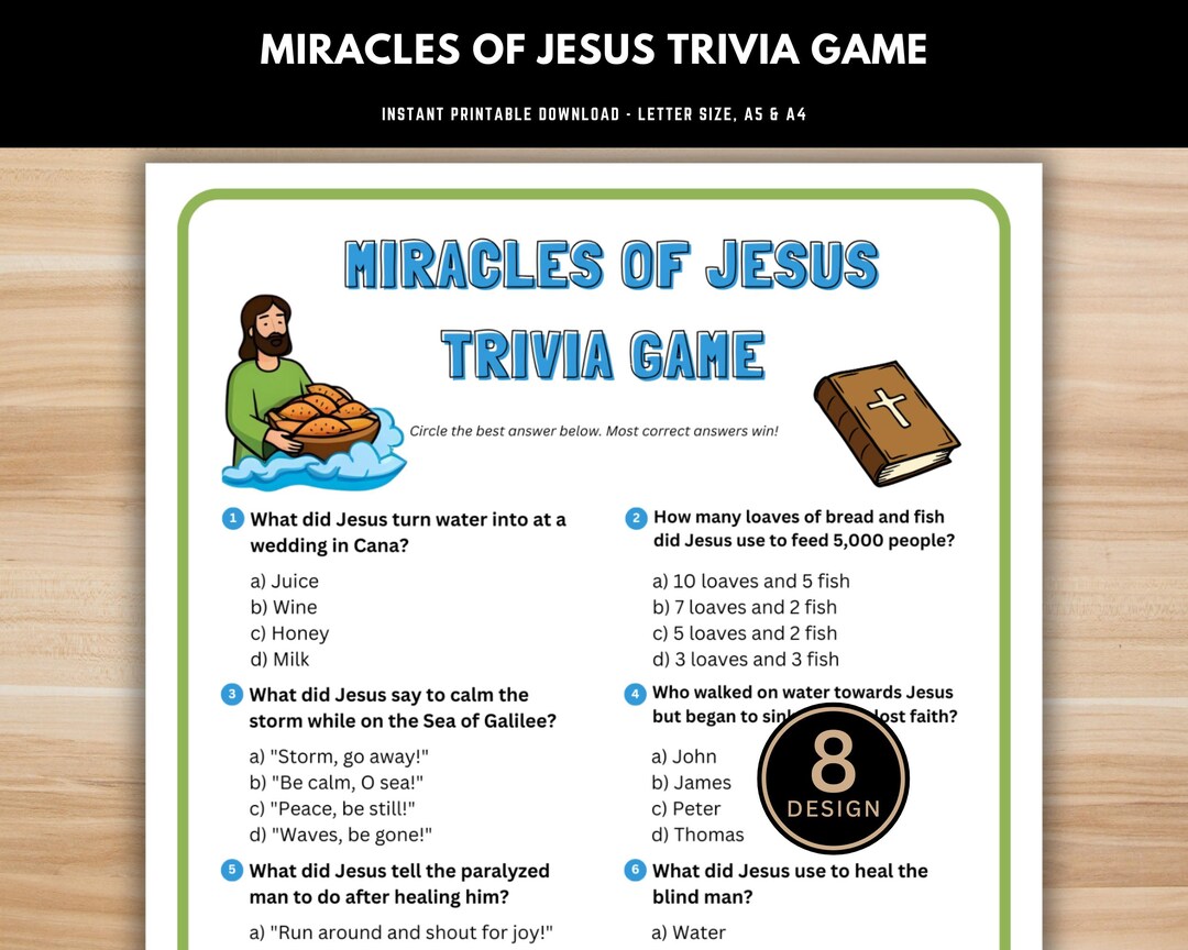 Miracles of Jesus Trivia Game - Christian Bible Study Activity, Faith ...