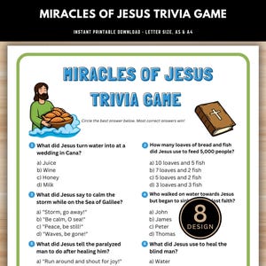 Miracles of Jesus Trivia Game - Christian Bible Study Activity, Faith ...