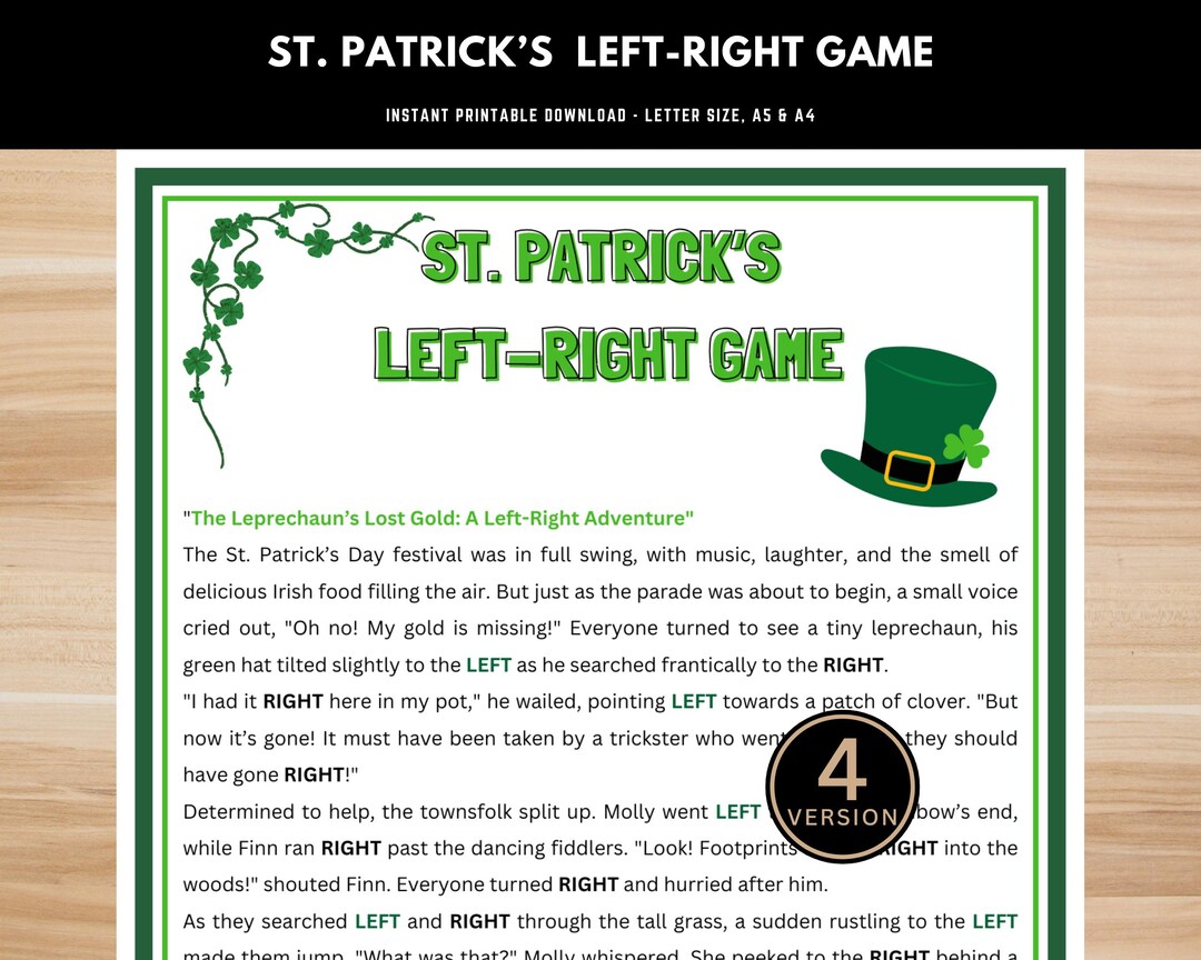 St. Patrick's Day Left Right Game Printable - St. Paddy's Party Game ...