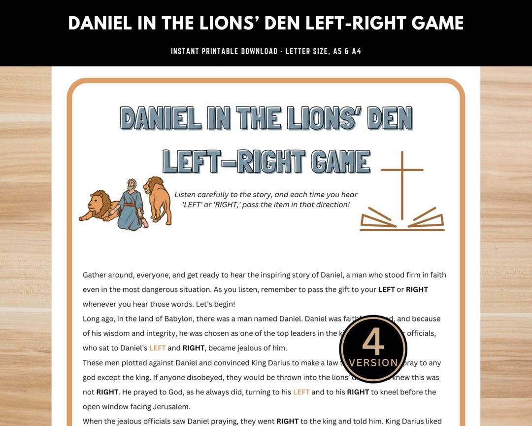 Daniel in the Lions’ Den Left Right Game | Printable Bible Study Game ...