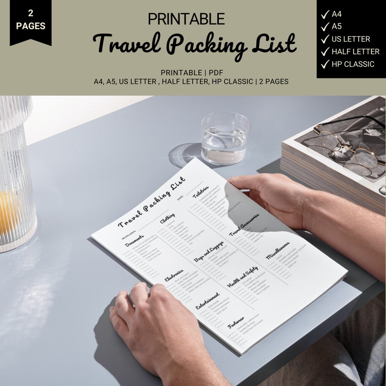 Printable Travel Packing List Instant Download, Vacation Planner ...