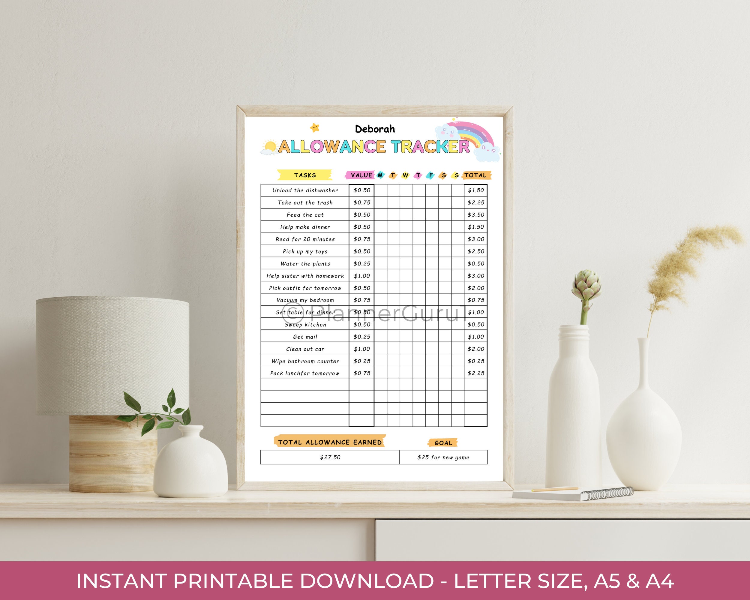 Chore Chart for Kids, Allowance Tracker for Kids, Editable Chore Chart ...