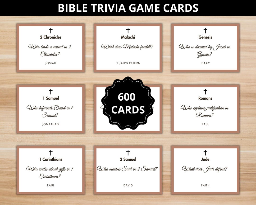 600 Bible Trivia Quiz Cards, Christian Bible Study Game, Printable ...