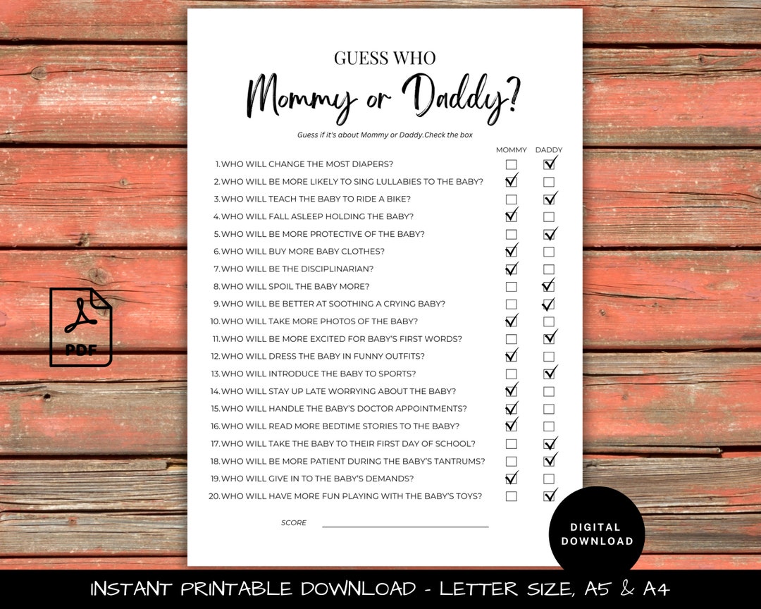 Guess Who Mommy or Daddy Baby Shower Game | Printable Who Said It ...