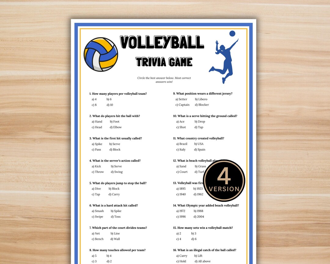Volleyball Trivia Game – Printable Sports Party Game – Kids and Adults ...