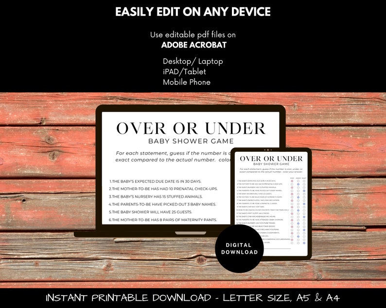 Editable Over or Under Baby Shower Game | Printable Baby Shower Trivia ...