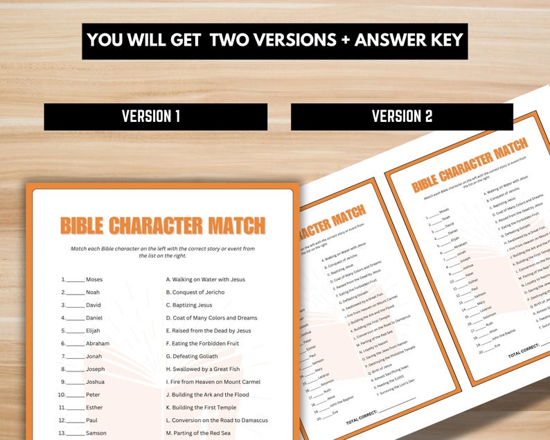 Bible Character Match Game, Printable Christian Game for Kids, Adult ...