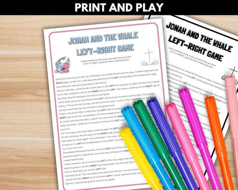 Jonah and the Whale Left-right Game - Printable Bible Game for Sunday ...
