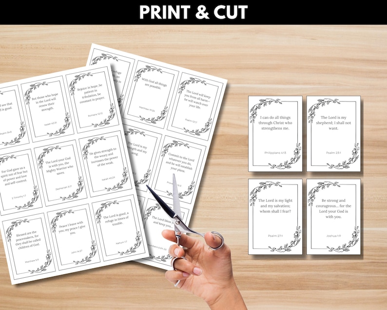 50 Inspirational Bible Verse Cards Printable – Scripture Cards Set, Black & White, PDF Instant ...