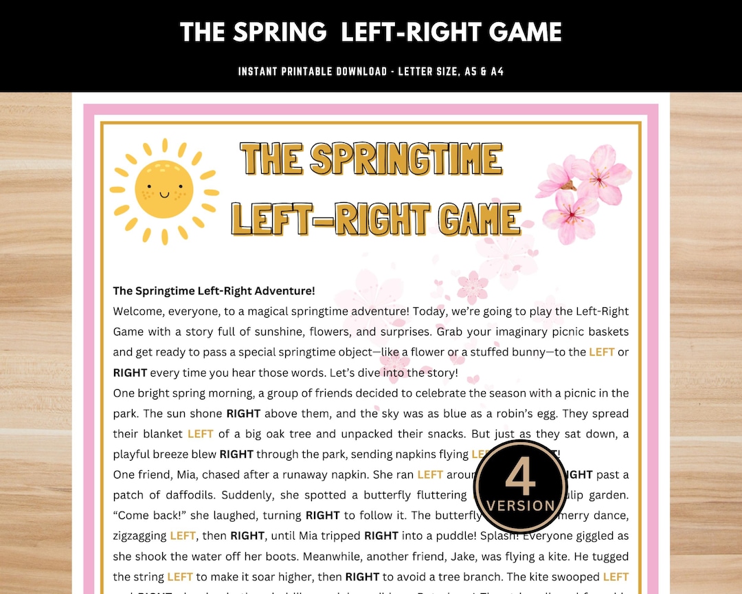 Spring Left Right Game | Fun Printable Spring Party Game | Pass the ...