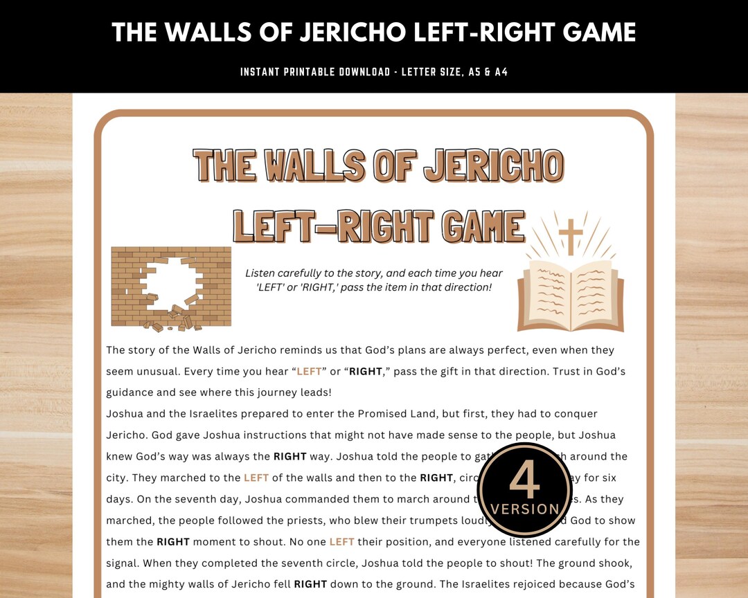 The Walls of Jericho Left Right Game, Bible Study Activity, Christian ...