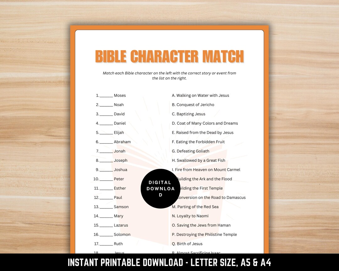 Bible Character Match Game, Printable Christian Game for Kids, Adult ...