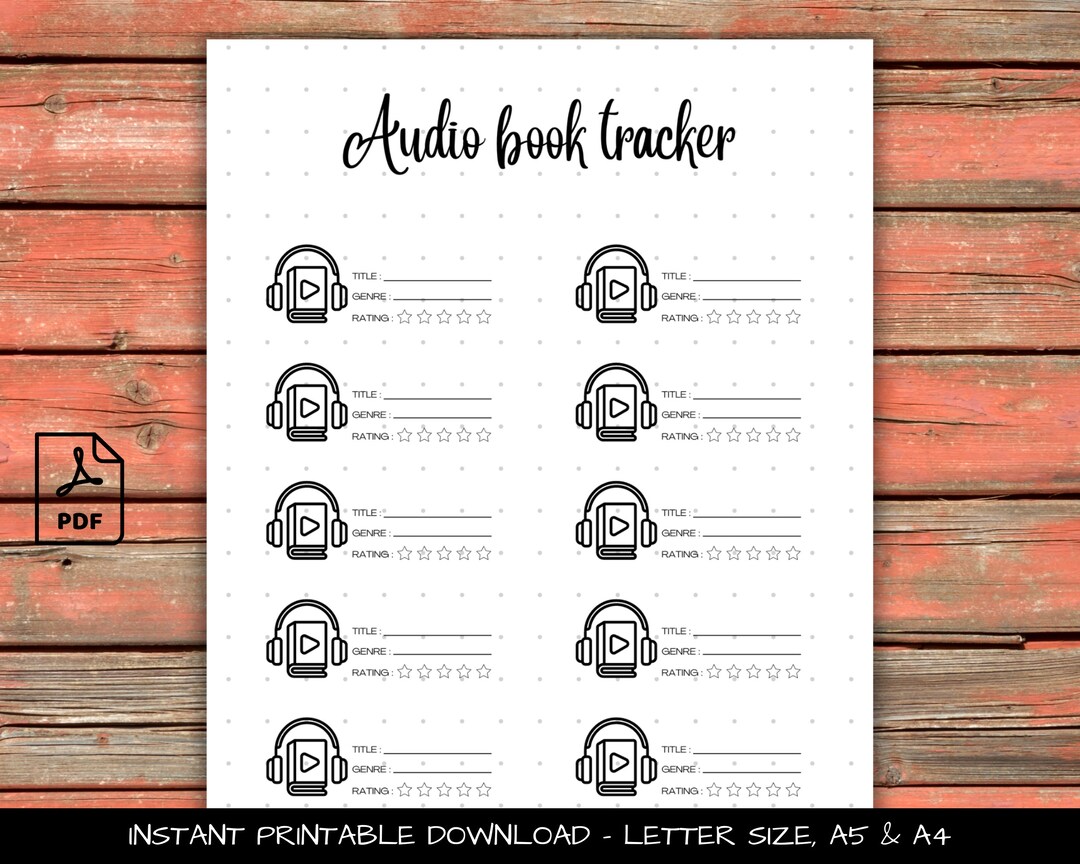 Audiobook Tracker PRINTABLE A5 Journal Page Audiobook Reading Log ...