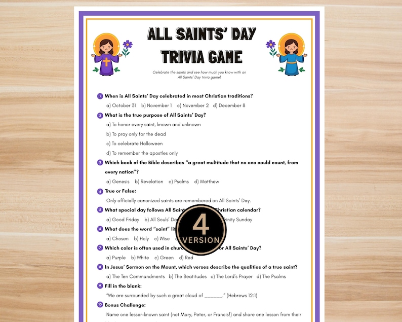 All Saints’ Day Trivia Game Printable – Catholic & Christian Bible Quiz ...