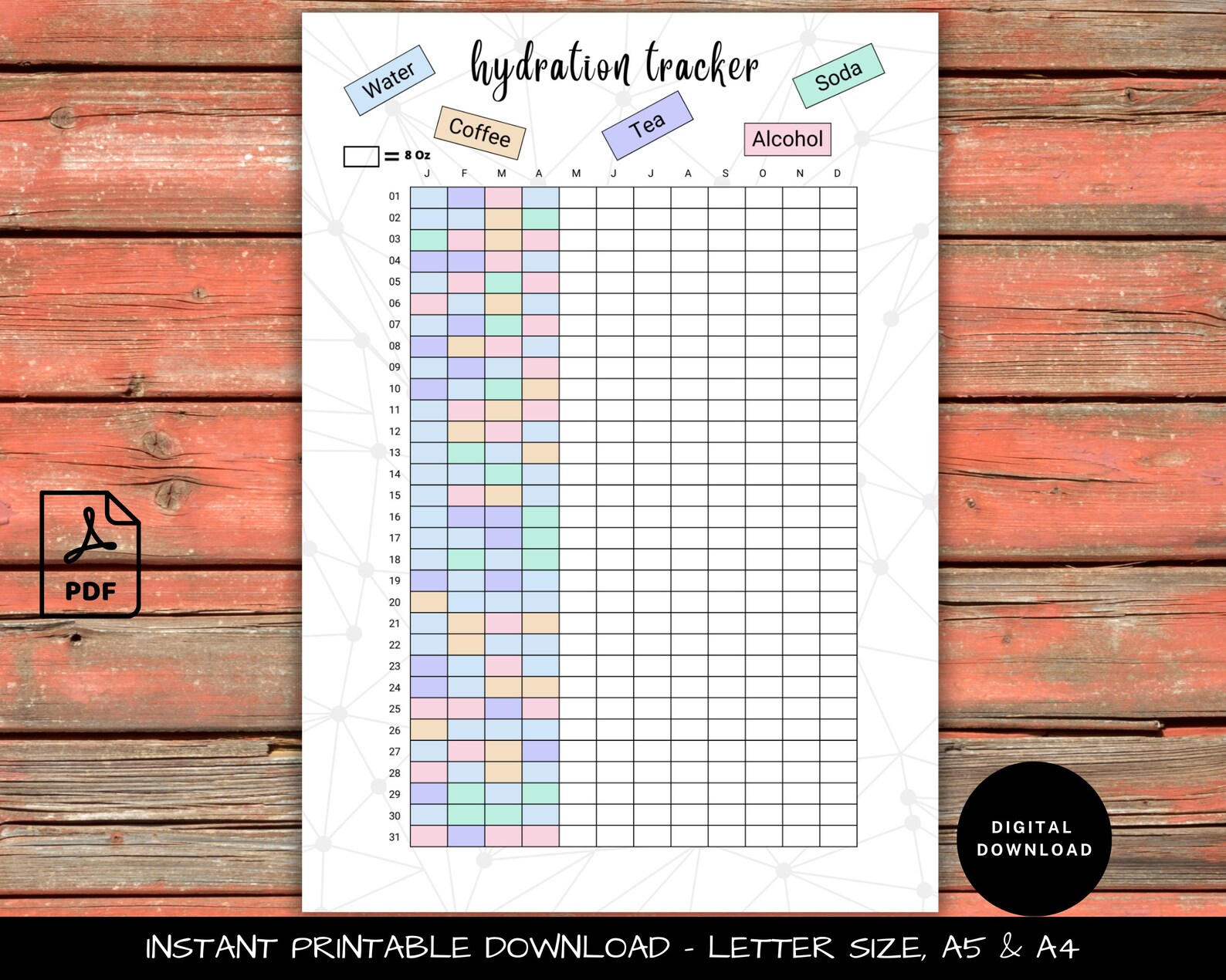 Hydration Tracker - A5 Journal Page - PRINTABLE Tracker - Water, Soda ...