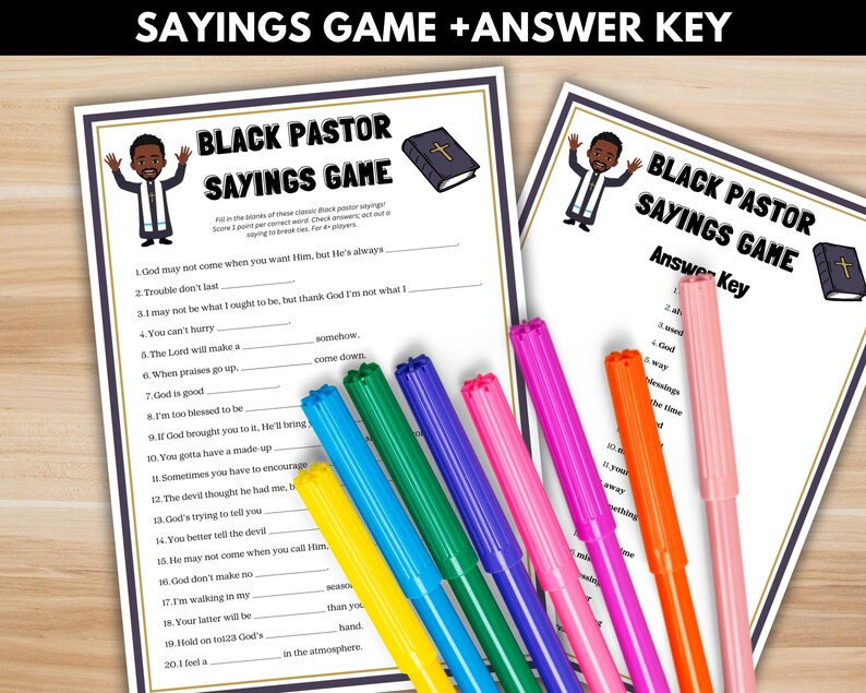 Black Pastor Sayings Game – Printable Christian Party Game | Black ...