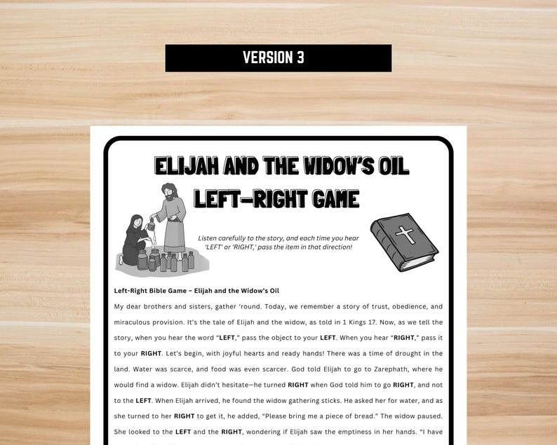 Elijah and the Widow’s Oil Left Right Game | Printable Bible Story Game ...