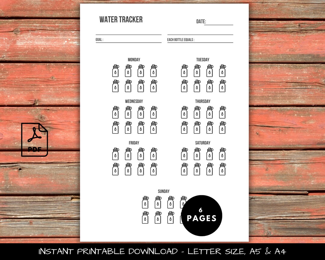 Weekly Water Tracker Printable - Daily Hydration Log & Planner Page ...