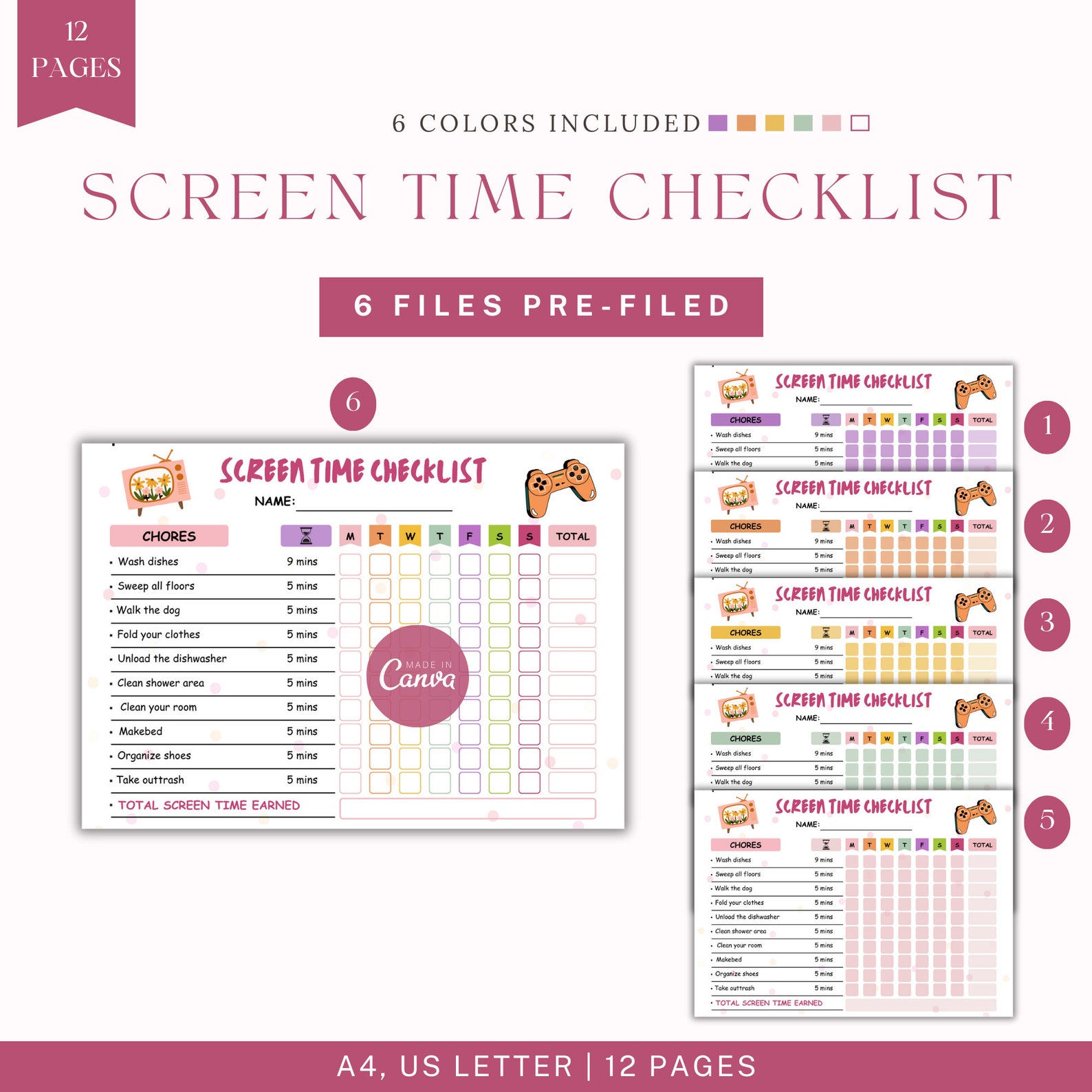 Editable Screen Time Chore Chart Printable, Screen Time Chart Checklist ...