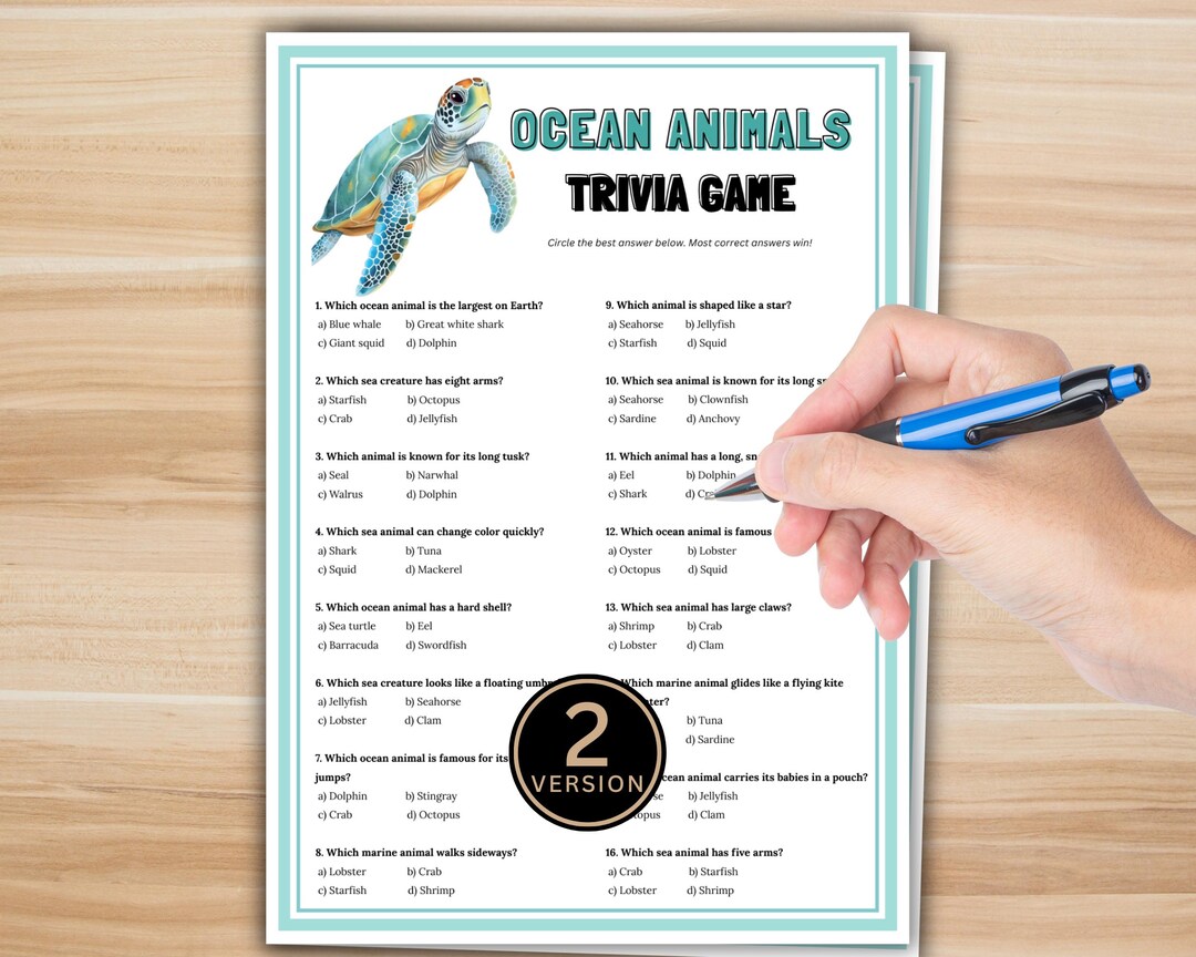 Ocean Animals Trivia Game Printable, Marine Life Trivia Beach Party ...