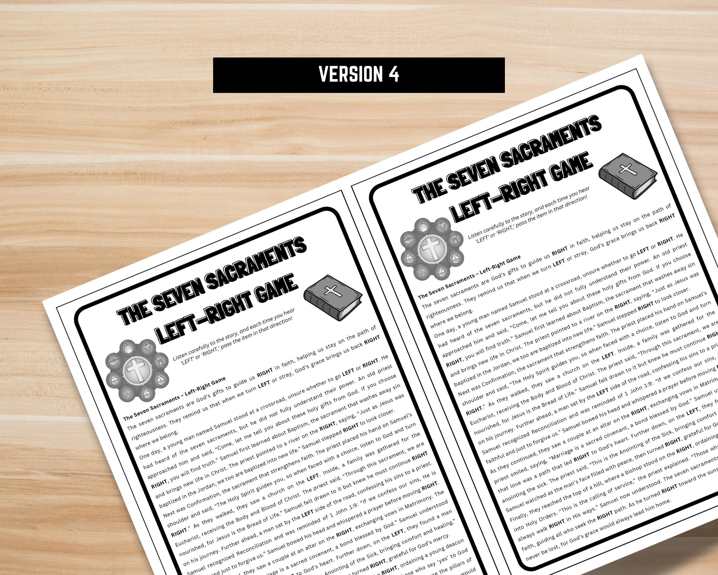 The Seven Sacraments Left-right Game – Catholic Party Game, Bible Story ...
