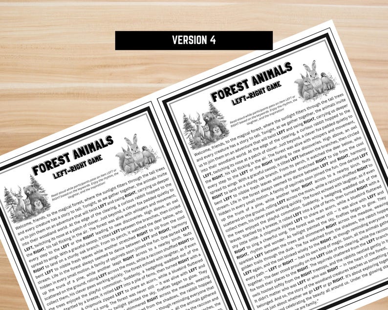 Forest Animals Left Right Game Printable – Pass the Gift Story, Instant ...