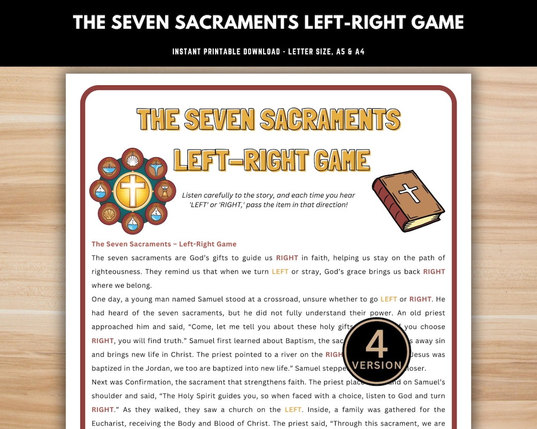 The Seven Sacraments Left-right Game – Catholic Party Game, Bible Story ...